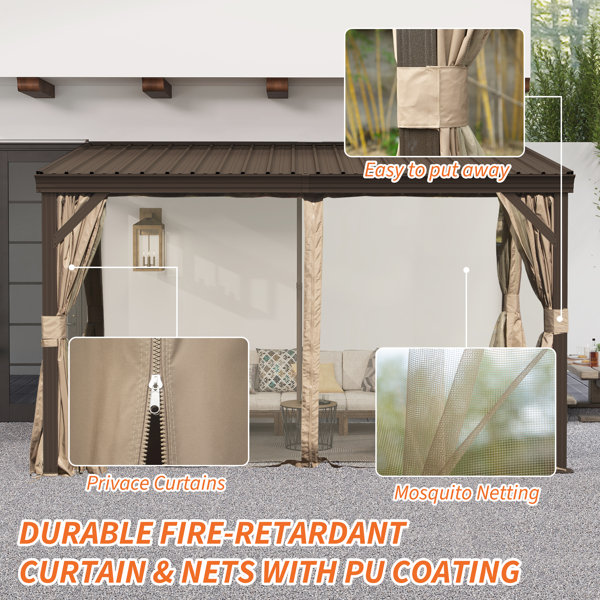 Domi Louvered 12 ft. W x 8 ft. D Aluminum Patio Gazebo Lean to Wall ...