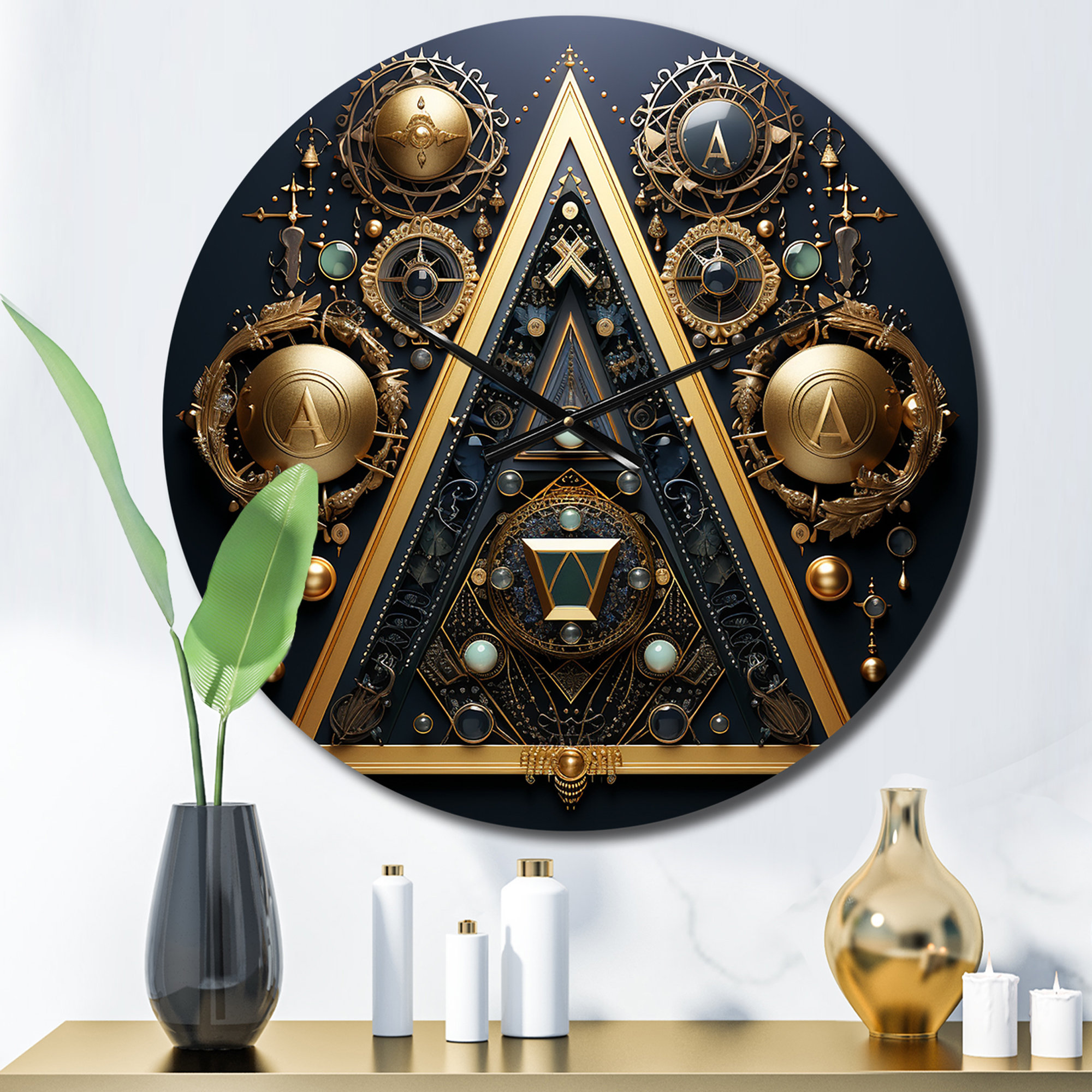Design Art Ancient Compass Geometric In Gold And Blue V - Modern ...