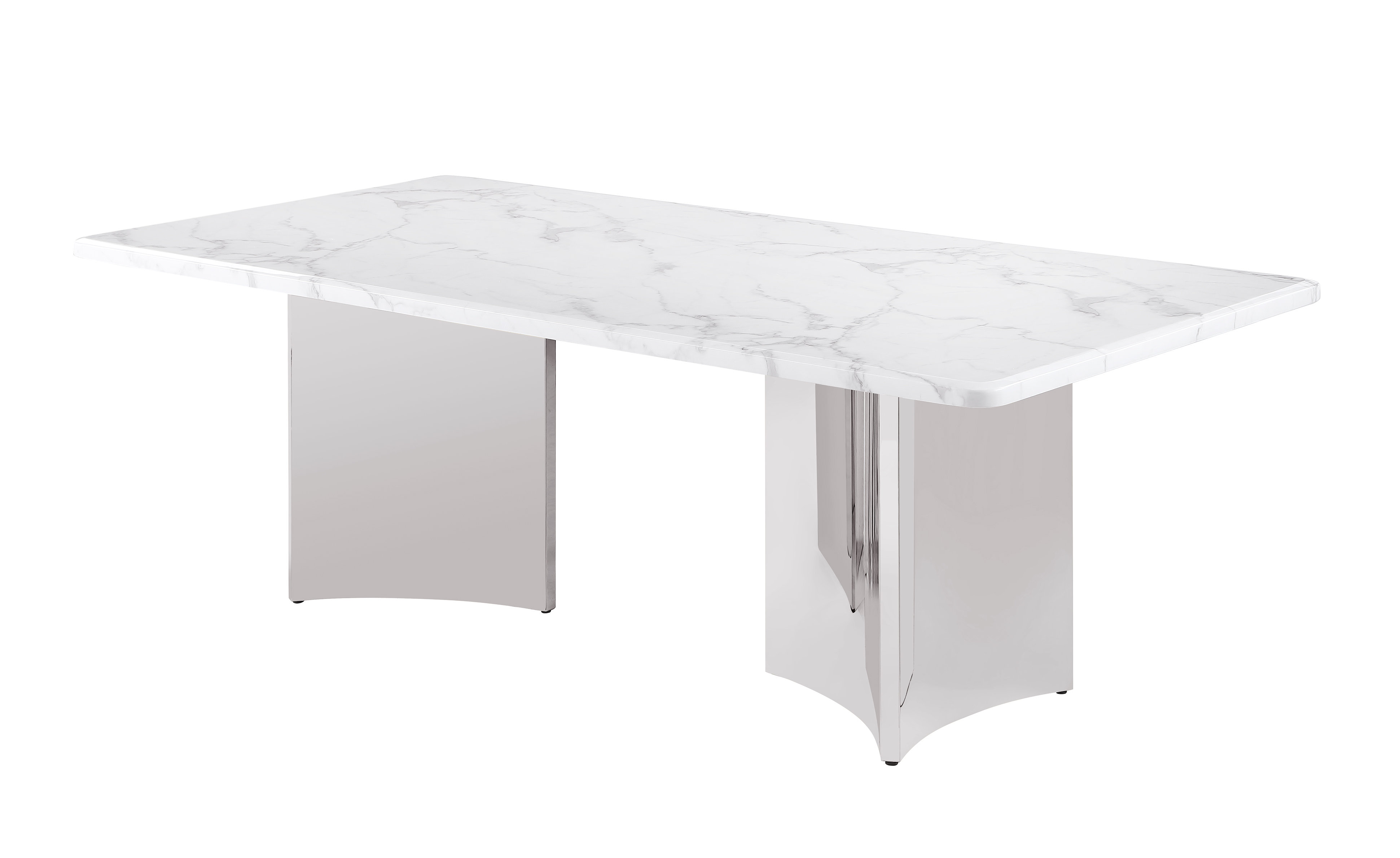 Wrought Studio™ White Marble Dining Table With Stainless Steel Base ...