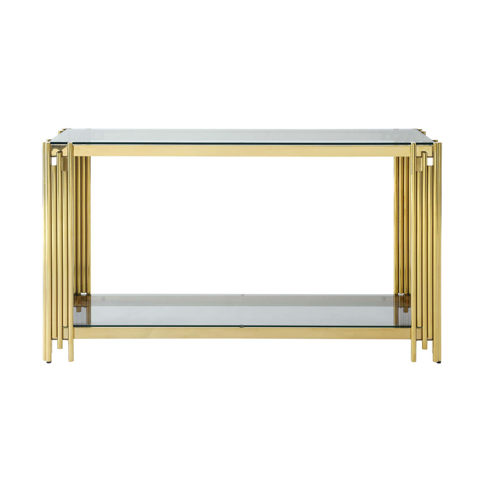 Orren Ellis Modern Glass Console Table, 55" Gold Sofa Table with Sturdy ...