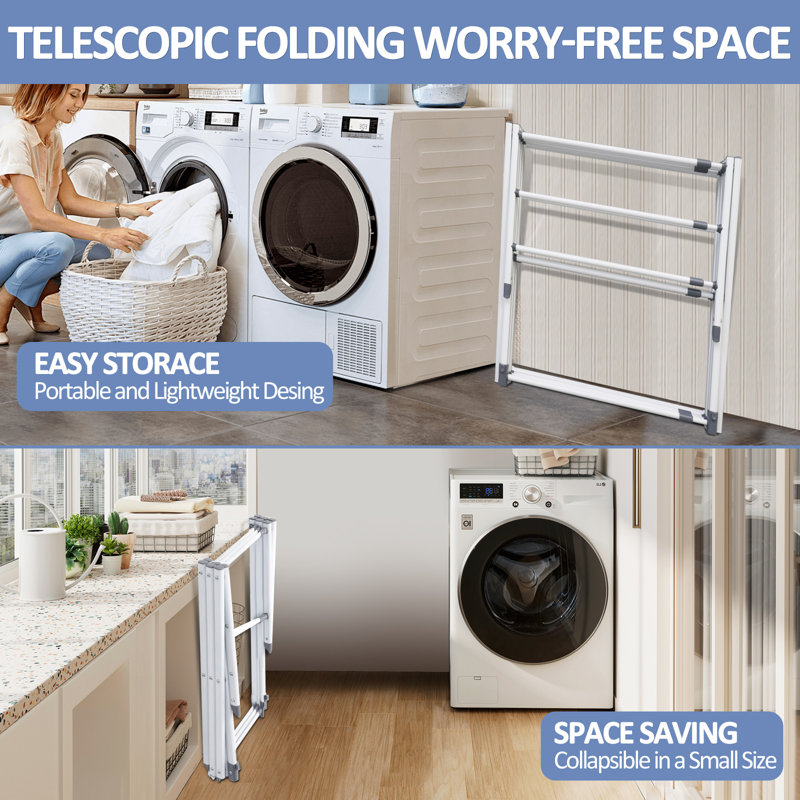 Rebrilliant Telescopic Folding Drying Rack, White | Wayfair