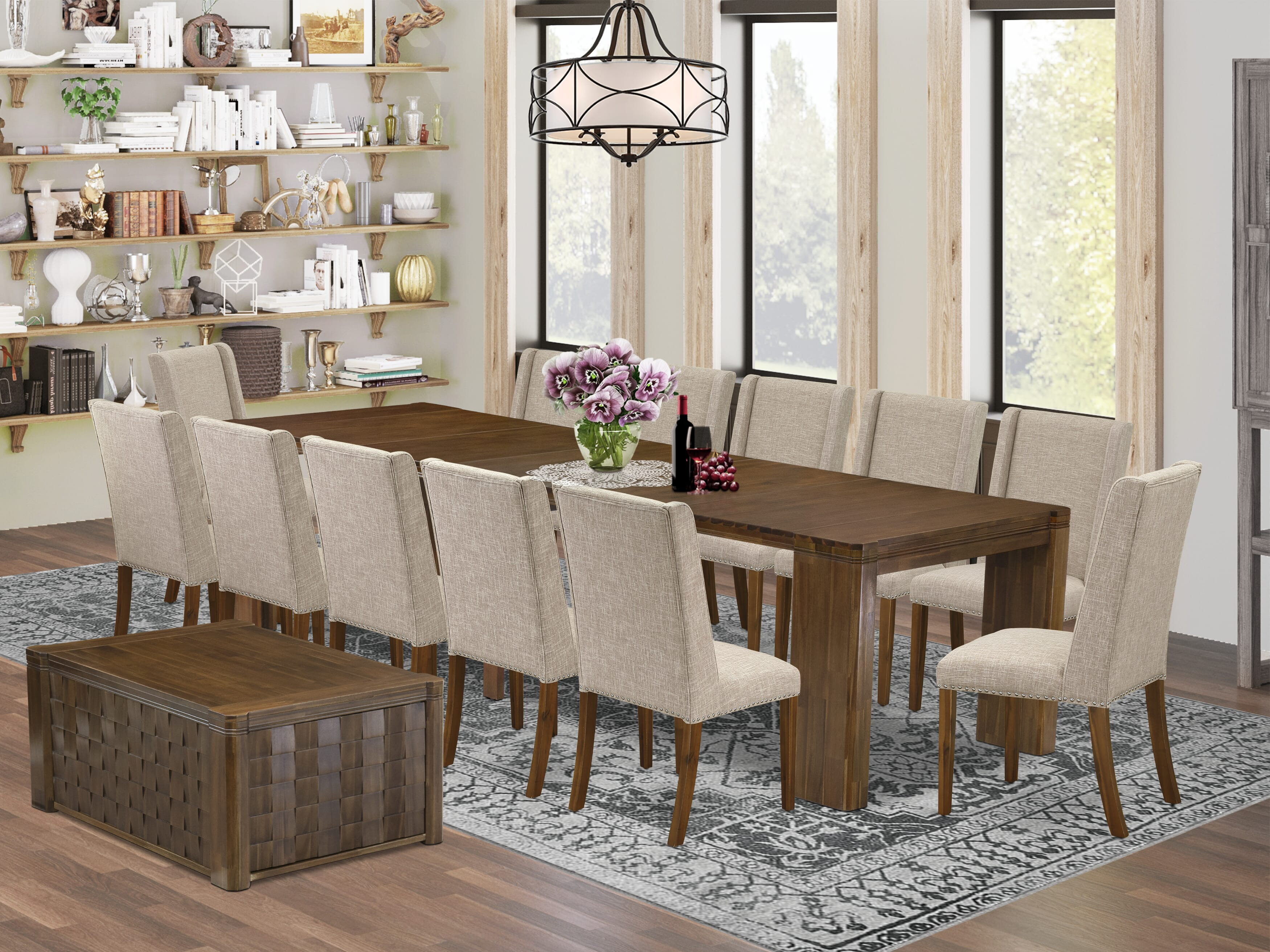 Luxe by East West Furniture 14 Pieces Extendable Dining Set Includes a ...