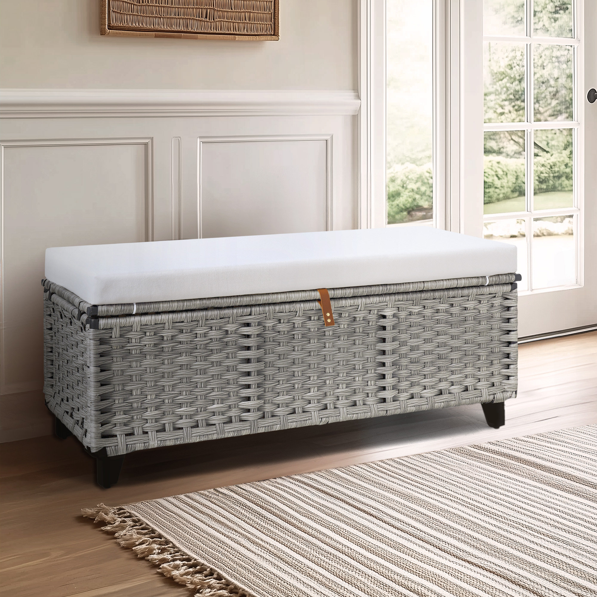 Latitude Run® Leimomi Wicker Storage Bench with Cushion - Wayfair Canada