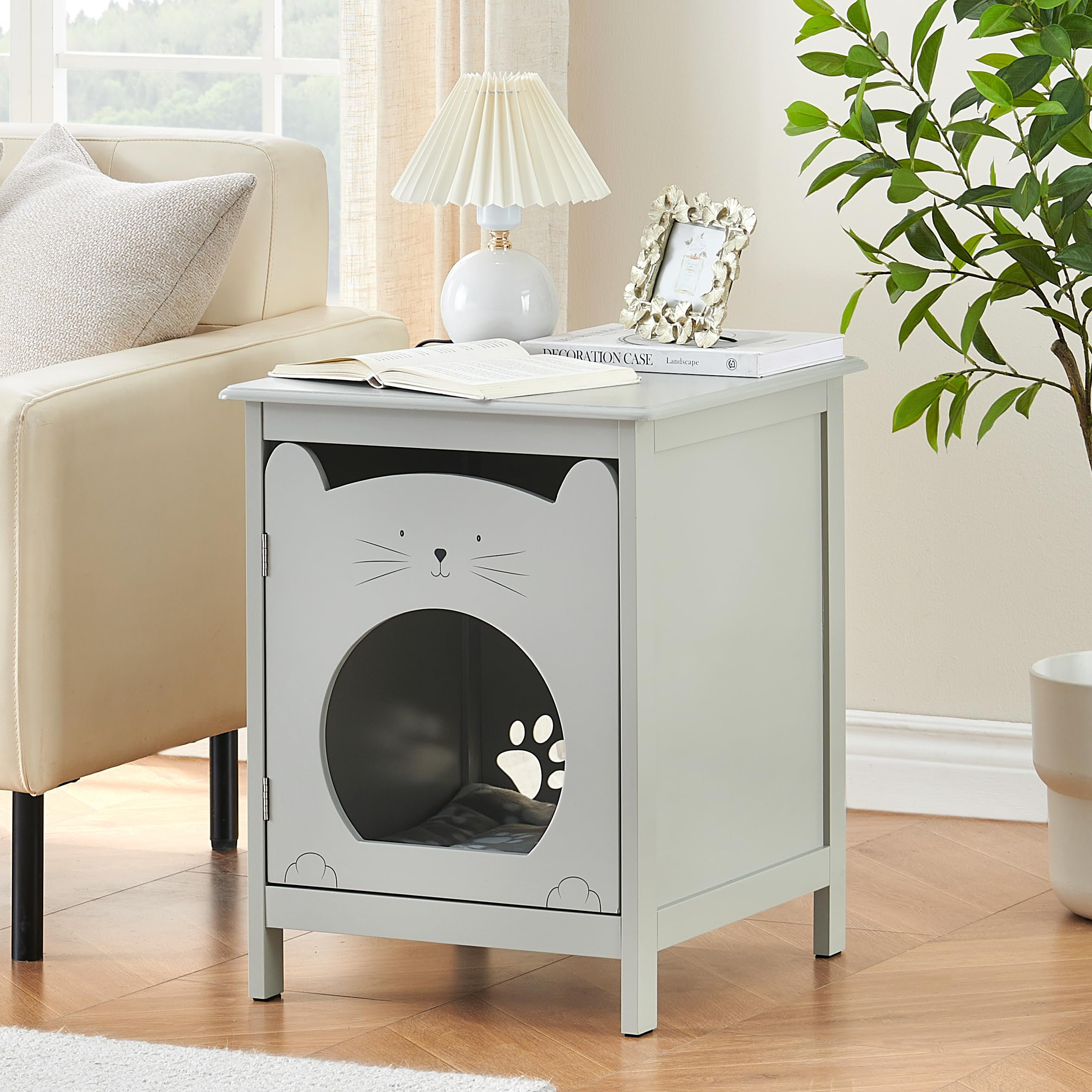 Tucker Murphy Pet™ White Hidden Cat Litter Box Enclosure Nightstand For ...