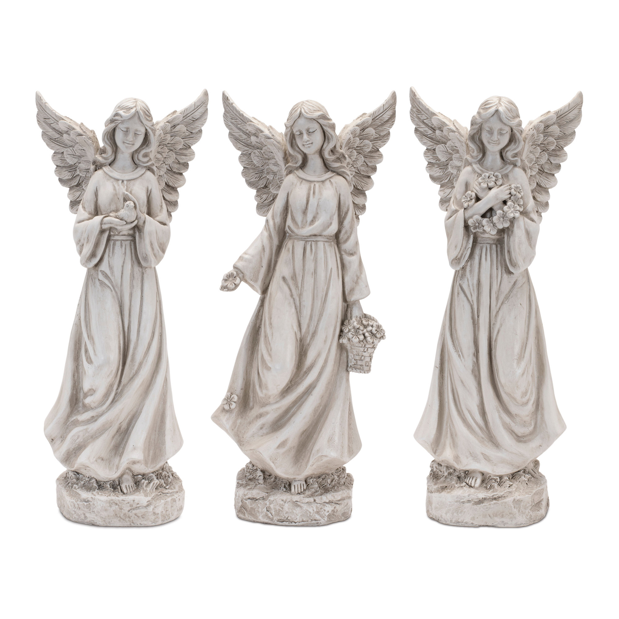 Trinx Floral Angel Statue (Set of 3) | Wayfair