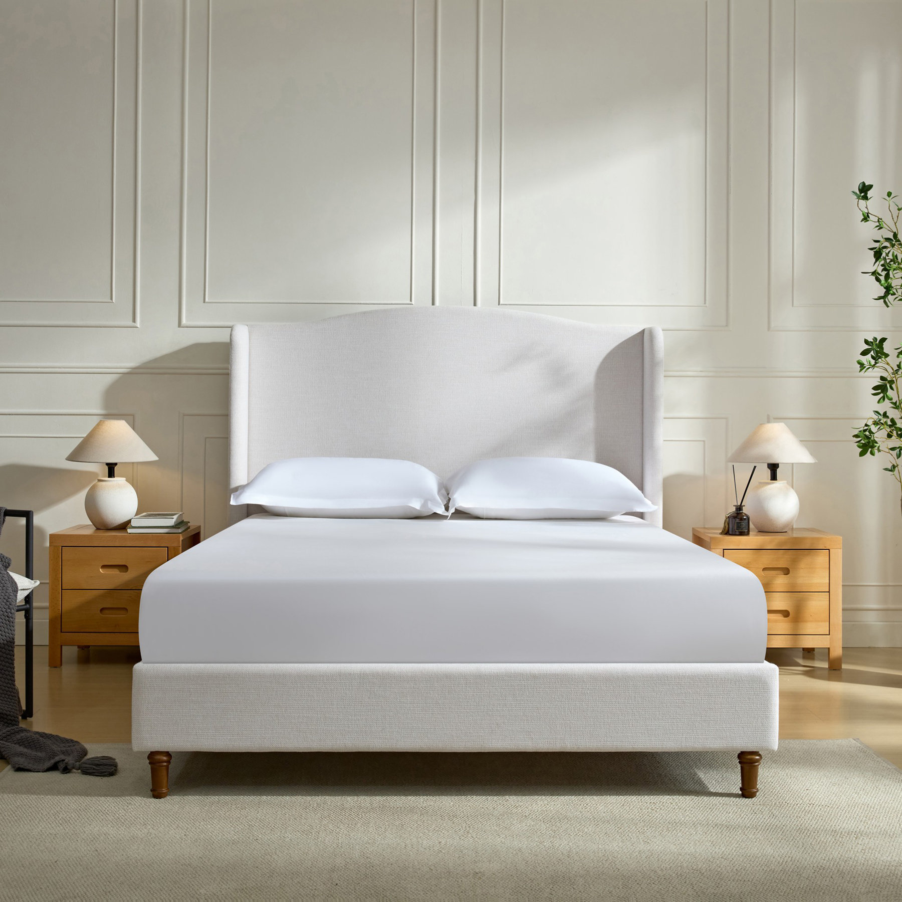 Alcott Hill® Premium Textured Canvas Chenille Ivory Look Upholstered Bed | Wayfair