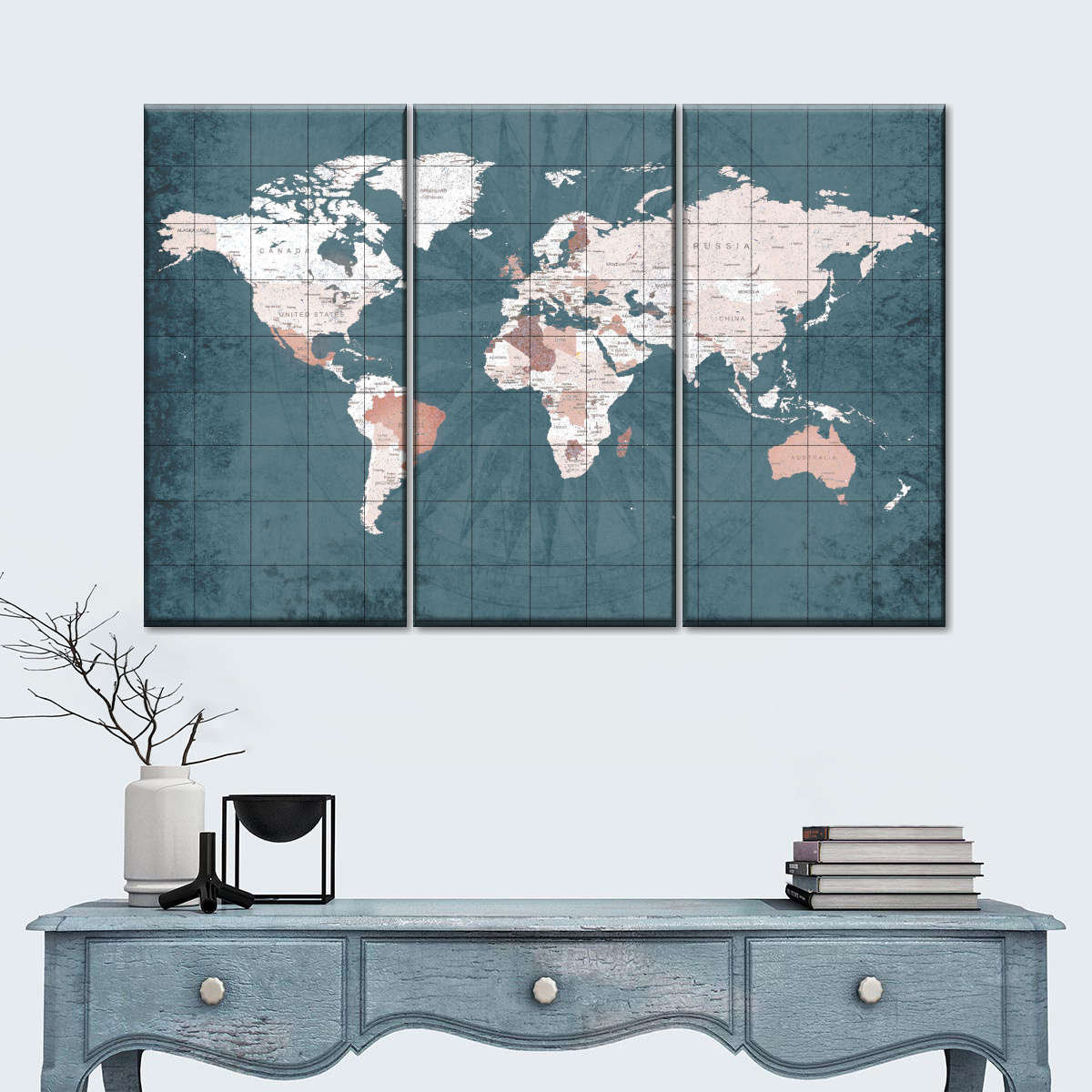 Breakwater Bay Steel Blue World Map Multi Piece Canvas Print - Wayfair ...
