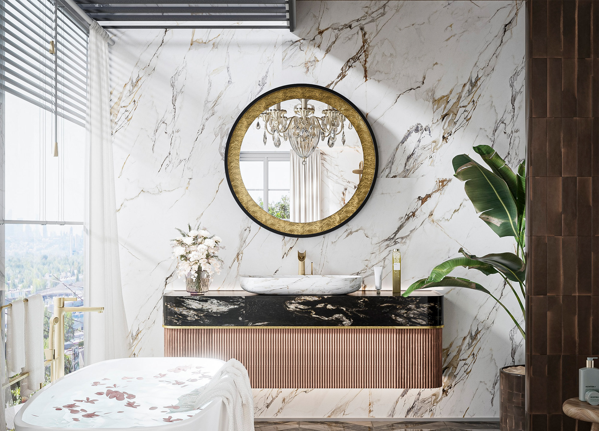 Mercer41 Lymansville Round Ornate Floating Mirror with Metal Frame ...