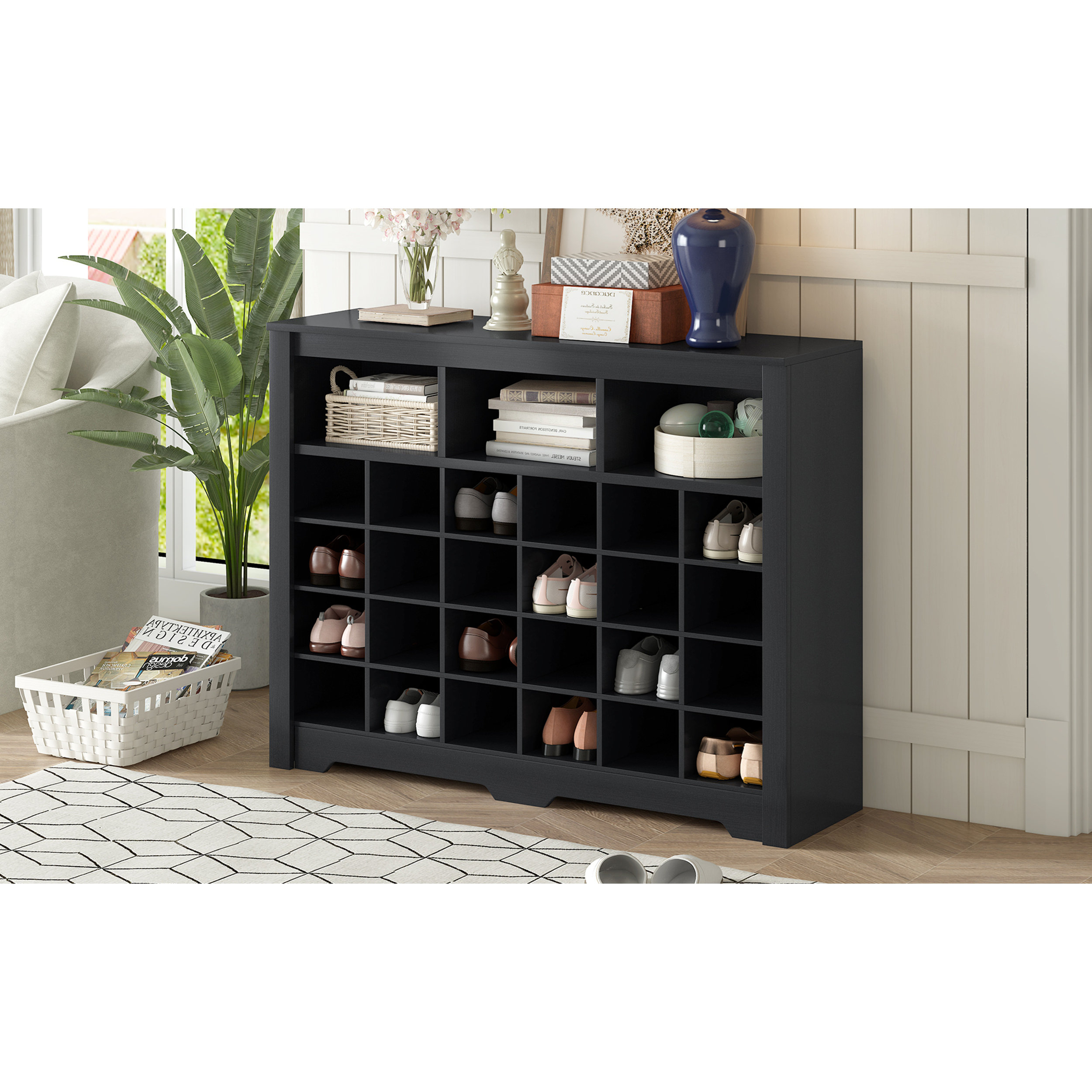 Red Barrel Studio® Sleek 24 Shoe Cubby Console, Modern Shoe Cabinet ...