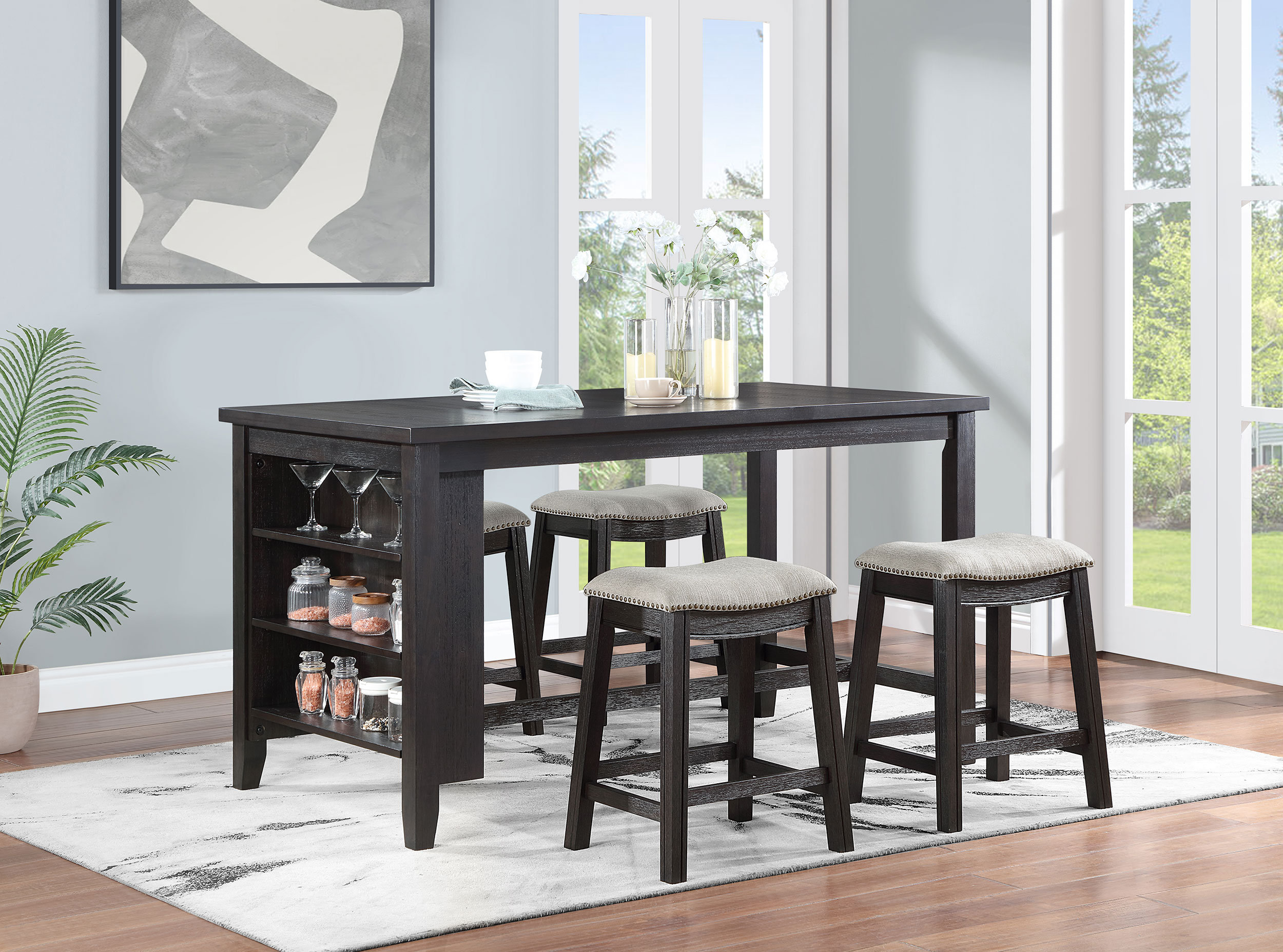 Newline Elliston 5-Piece Counter Height Dining Table Set Dark Grey ...