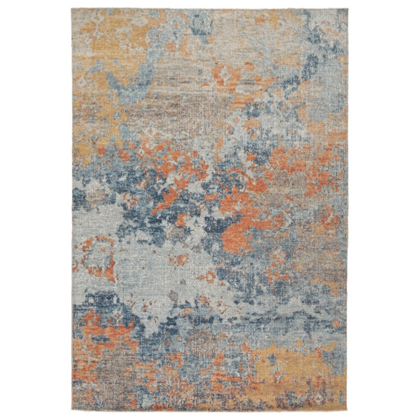17 Stories Annachristina Flatweave Orange/Blue/Gray Rug & Reviews | Wayfair