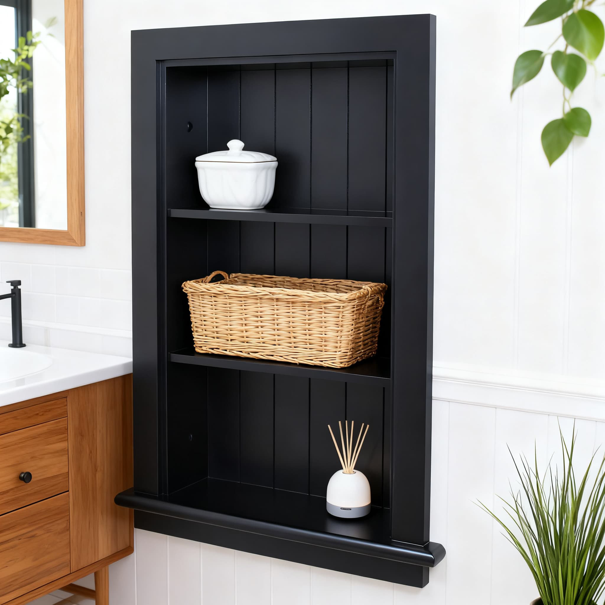 Hokku Designs Recessed Wall Niche Cabinet - Real Wood Built-In Bathroom ...