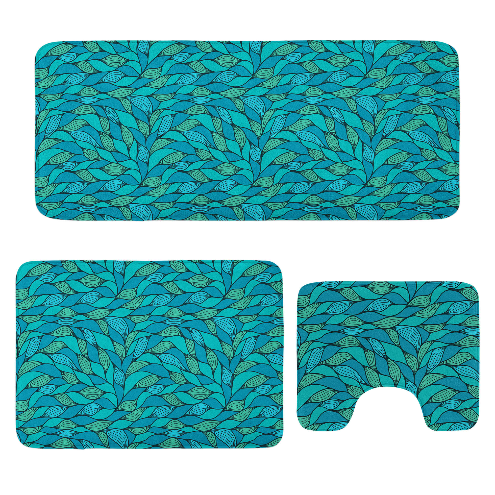 Dakota Fields Teal Bathroom Rug Set 3 Pieces U-Shape & Rectangle Mats ...