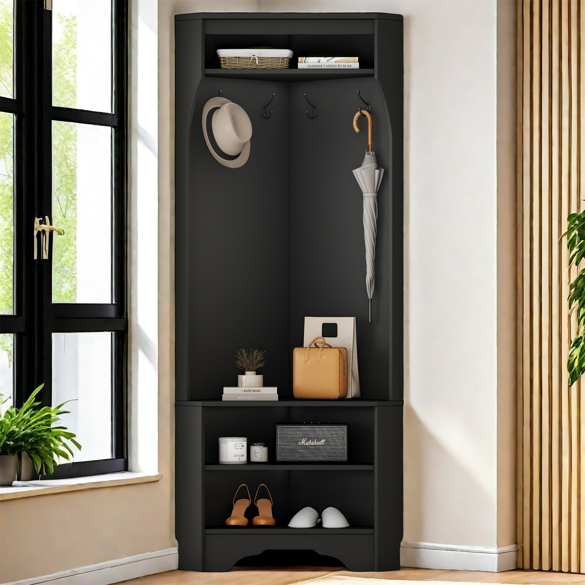 Lark Manor™ Minimalist Corner Hall Tree With Shoe Bench, 4 Hooks And ...