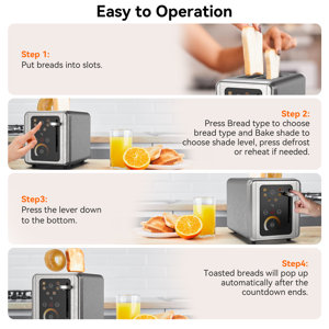 WHALL 2-Slice Stainless Steel Touch Screen Toaster with Digital Timer ...