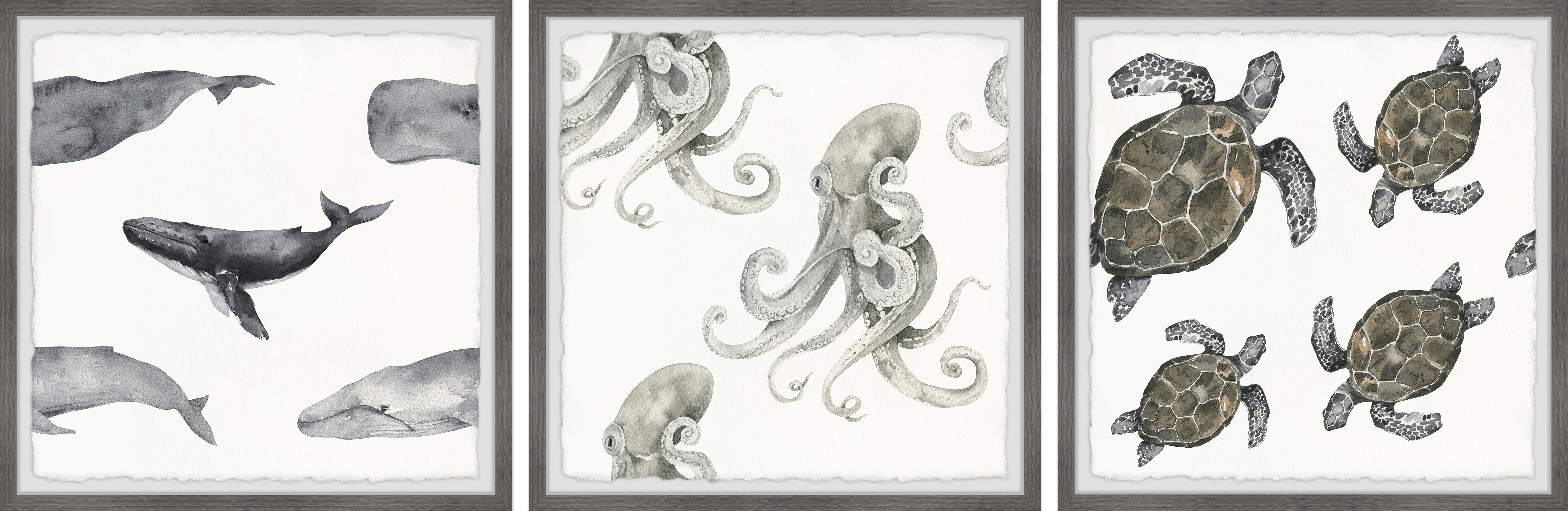 17 Stories Melbeta Whales and Octopus by Marmont Hill - 3 Piece Picture ...