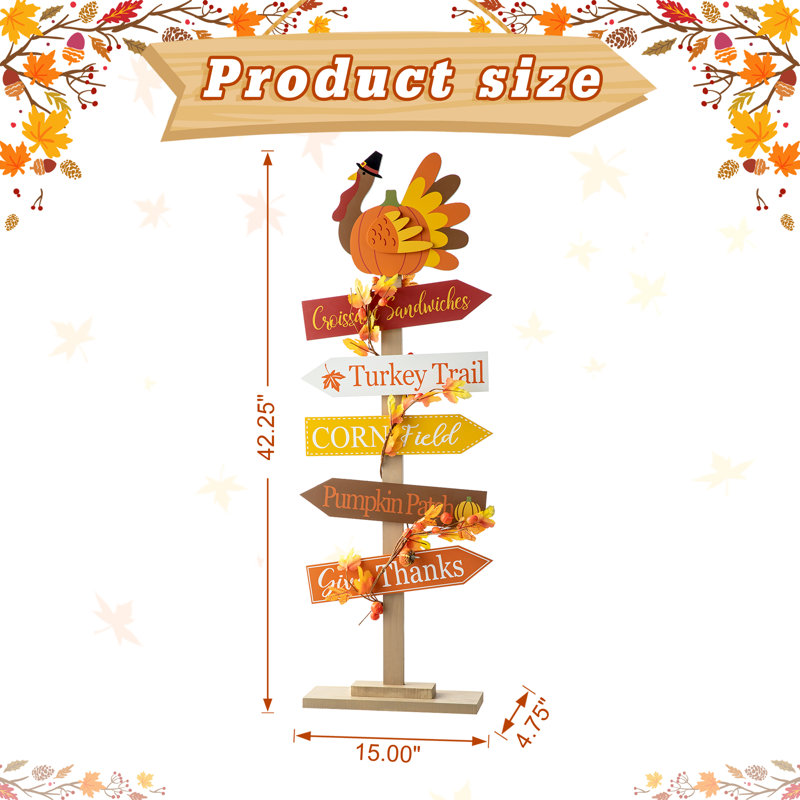 The Holiday Aisle® 42.75"H Thanksgiving Wooden Turkey Word Sign Porch ...