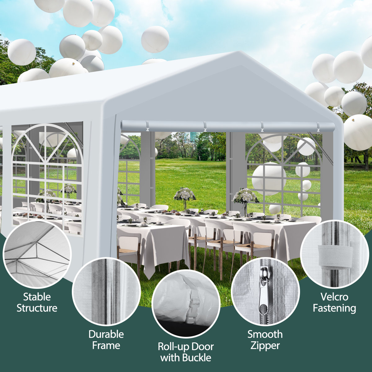 COVERONICS Galvanized Steel Party Tent - Heavy Duty Wedding Tent with 4 ...