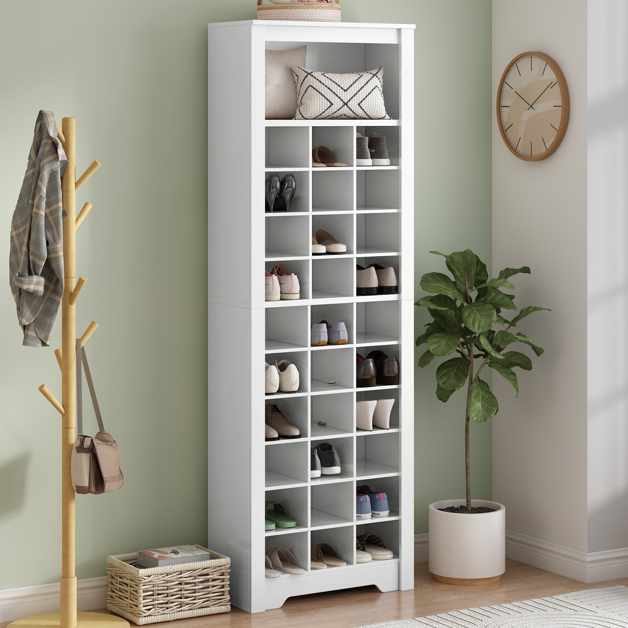 Red Barrel Studio® Stylish 30-Cubby Shoe Console, Contemporary Tall ...