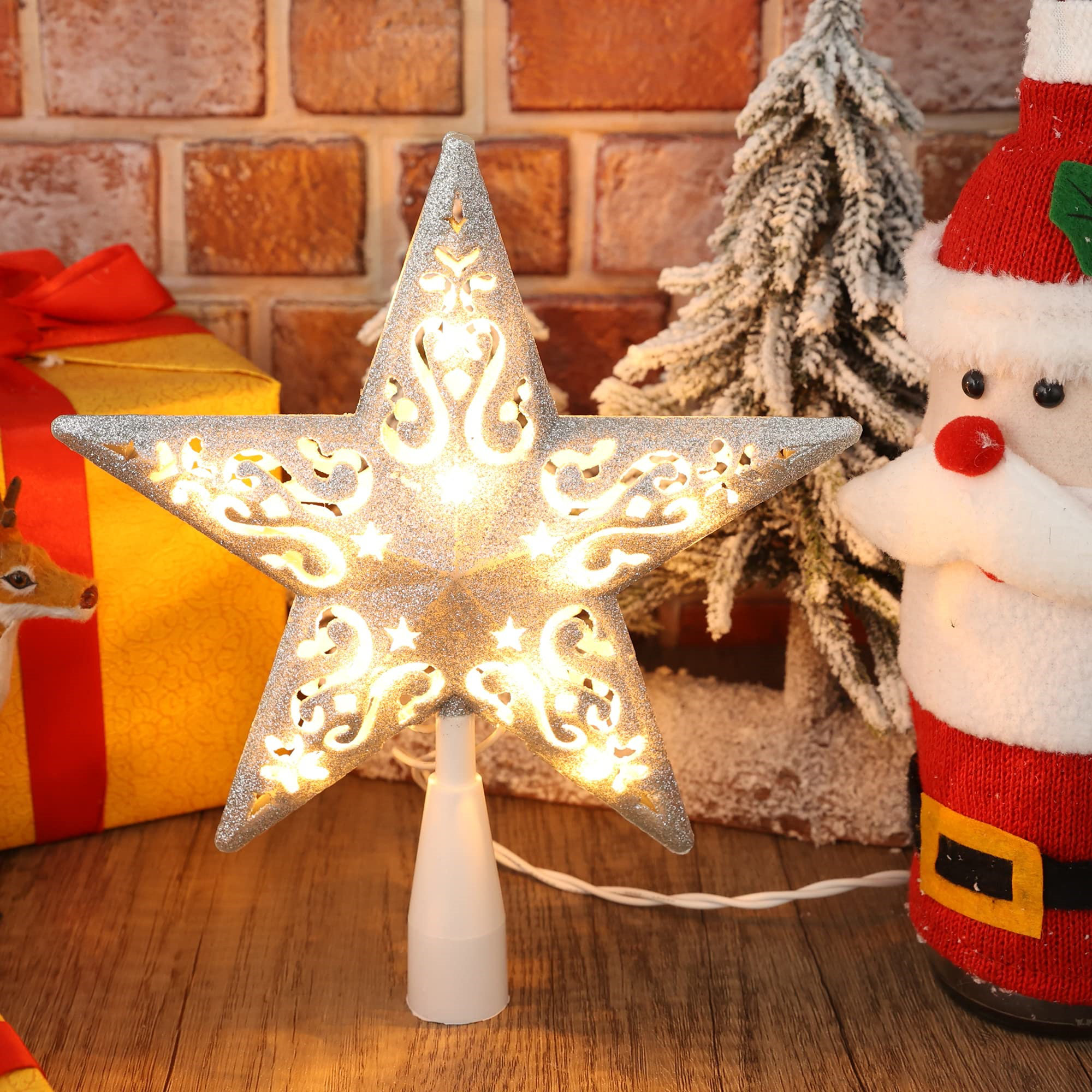 HIRVOK Christmas Silver Star Tree Topper with 10 Bulbs | Wayfair