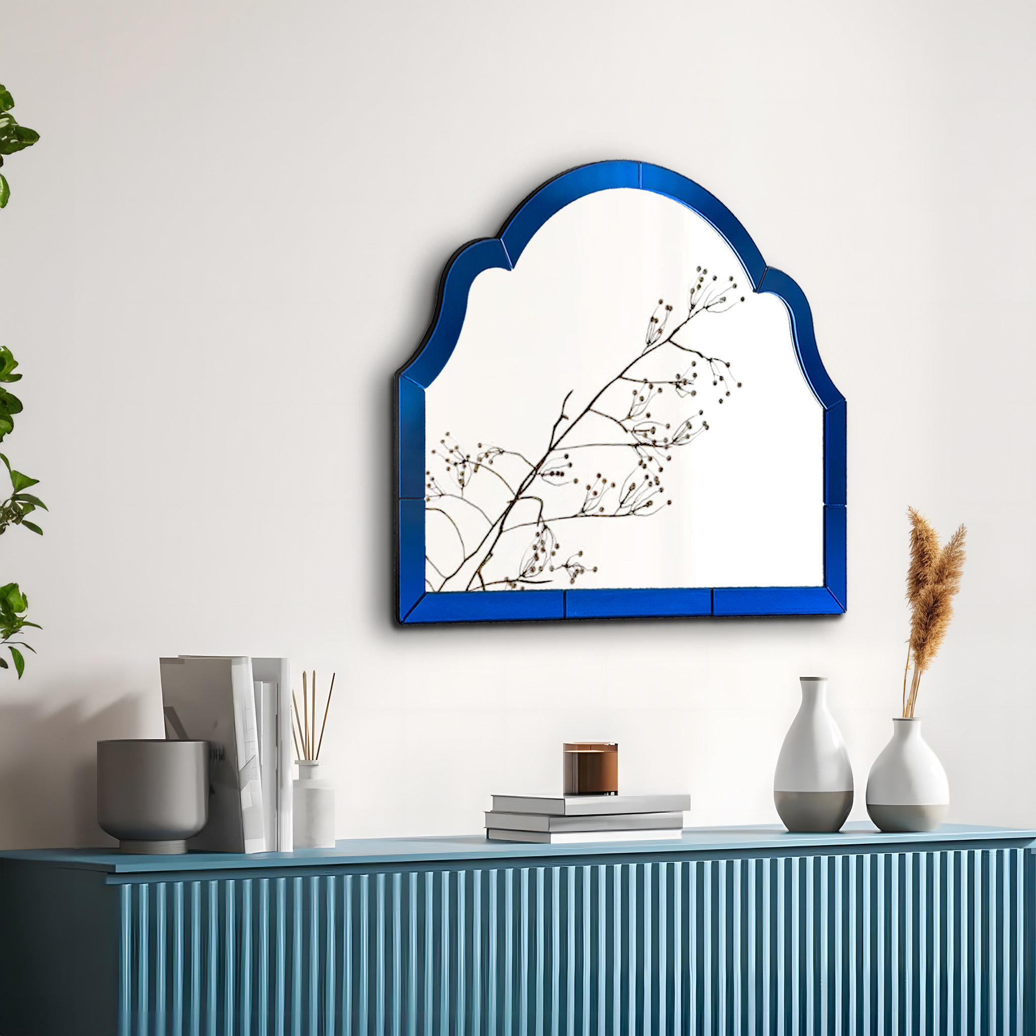 Winston Porter Rickyah Arch Irregular Blue Glass Frame Decorative Wall ...
