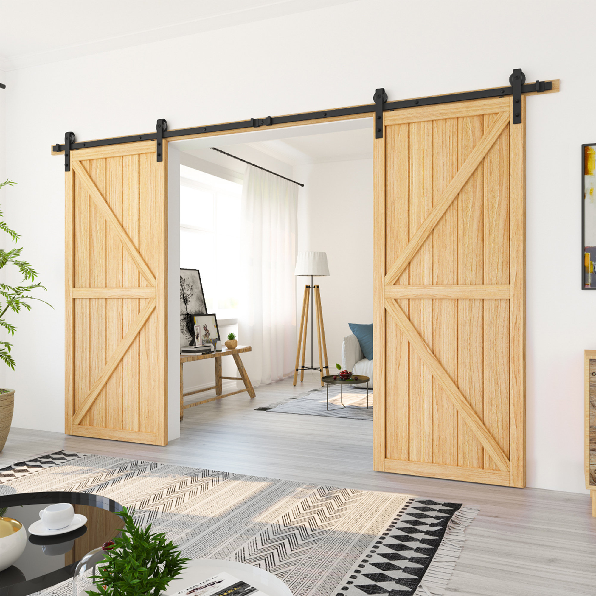 HomLux Standard Double Barn Door Hardware Kit 144 in. Track Length ...
