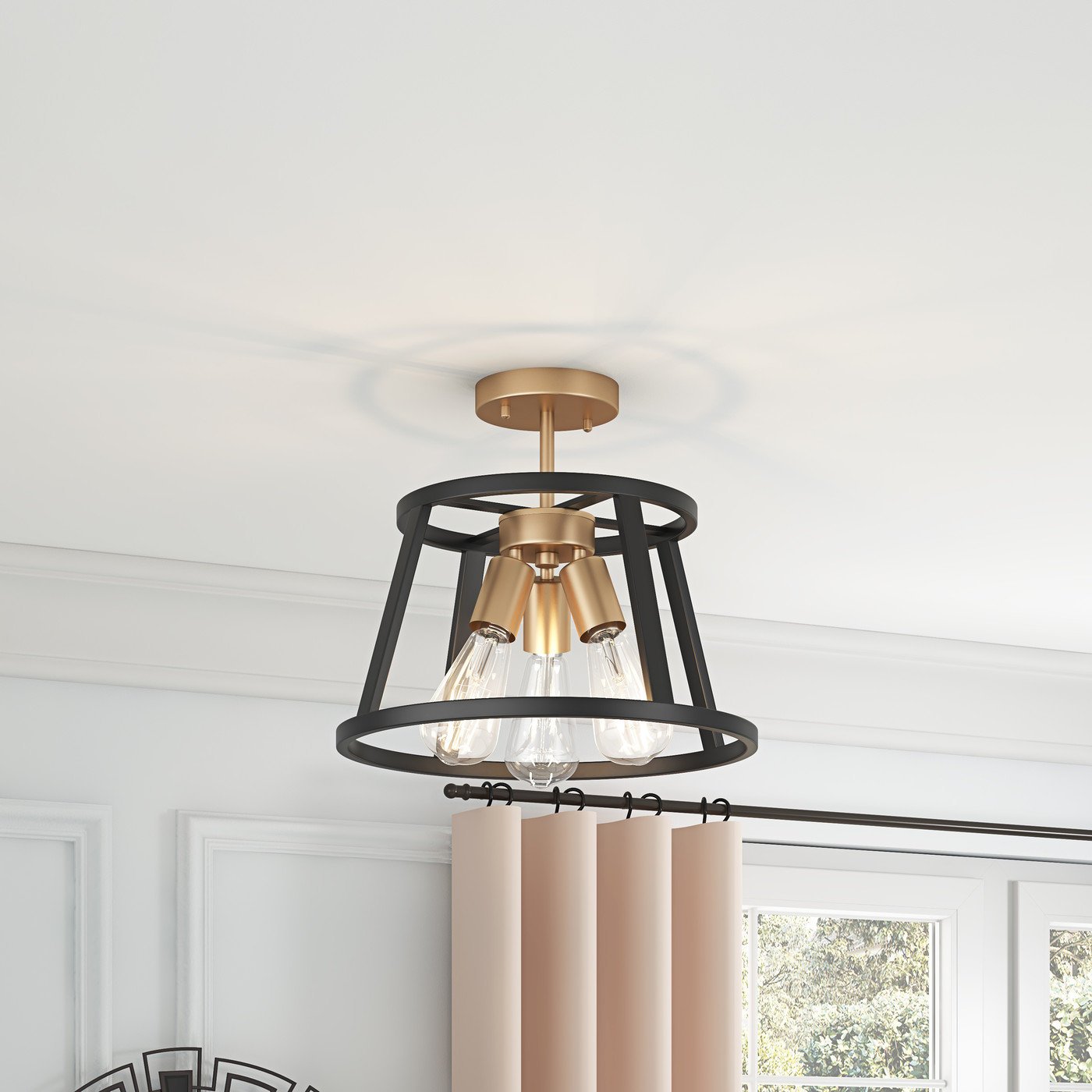 17 Stories Jekiah 3-Light Bulbs Industrial Black Finished Vintage Semi ...