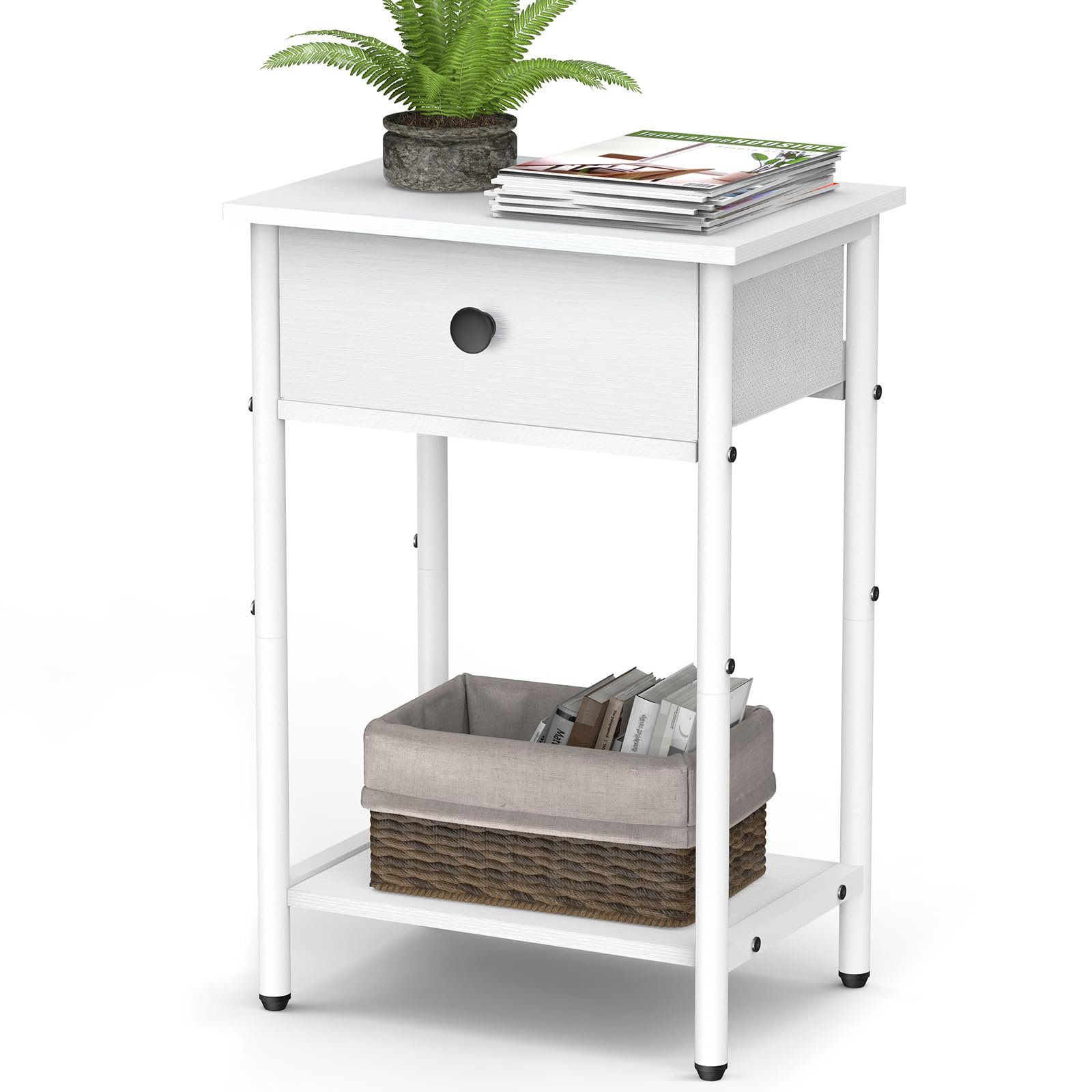 17 Stories Rustic Wooden Open Storage Bedside Table With Drawers For ...