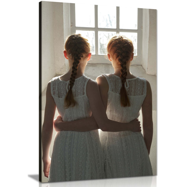 Panther Print Sisters Sibling In White Dress Back - Wrapped Canvas Art ...
