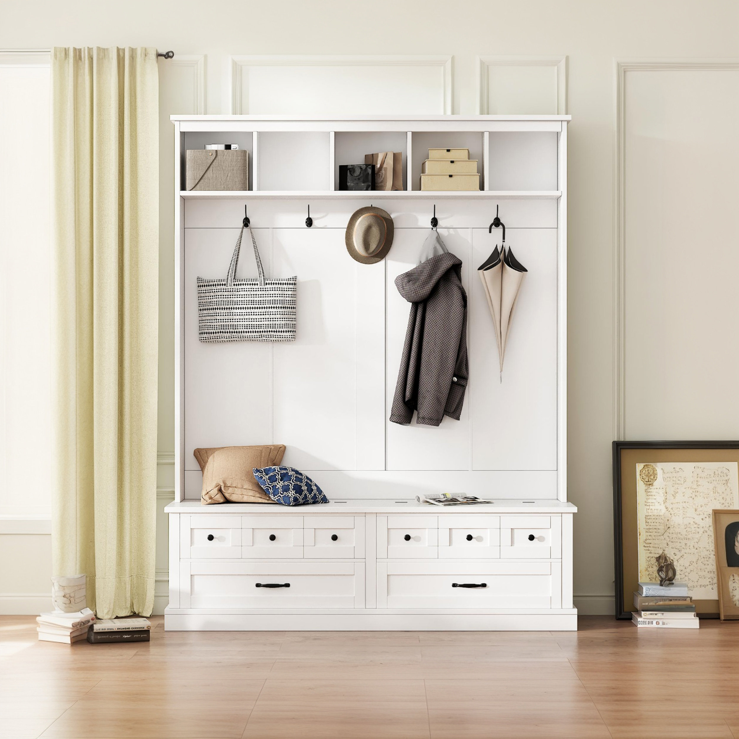 Red Barrel Studio® 3-In-1 Vintage Wooden Hall Tree With Flip Top ...