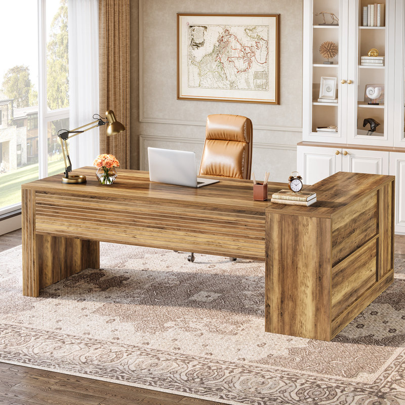 Millwood Pines 72.8" L-Shaped Executive Desk, Wood Computer Desk with ...