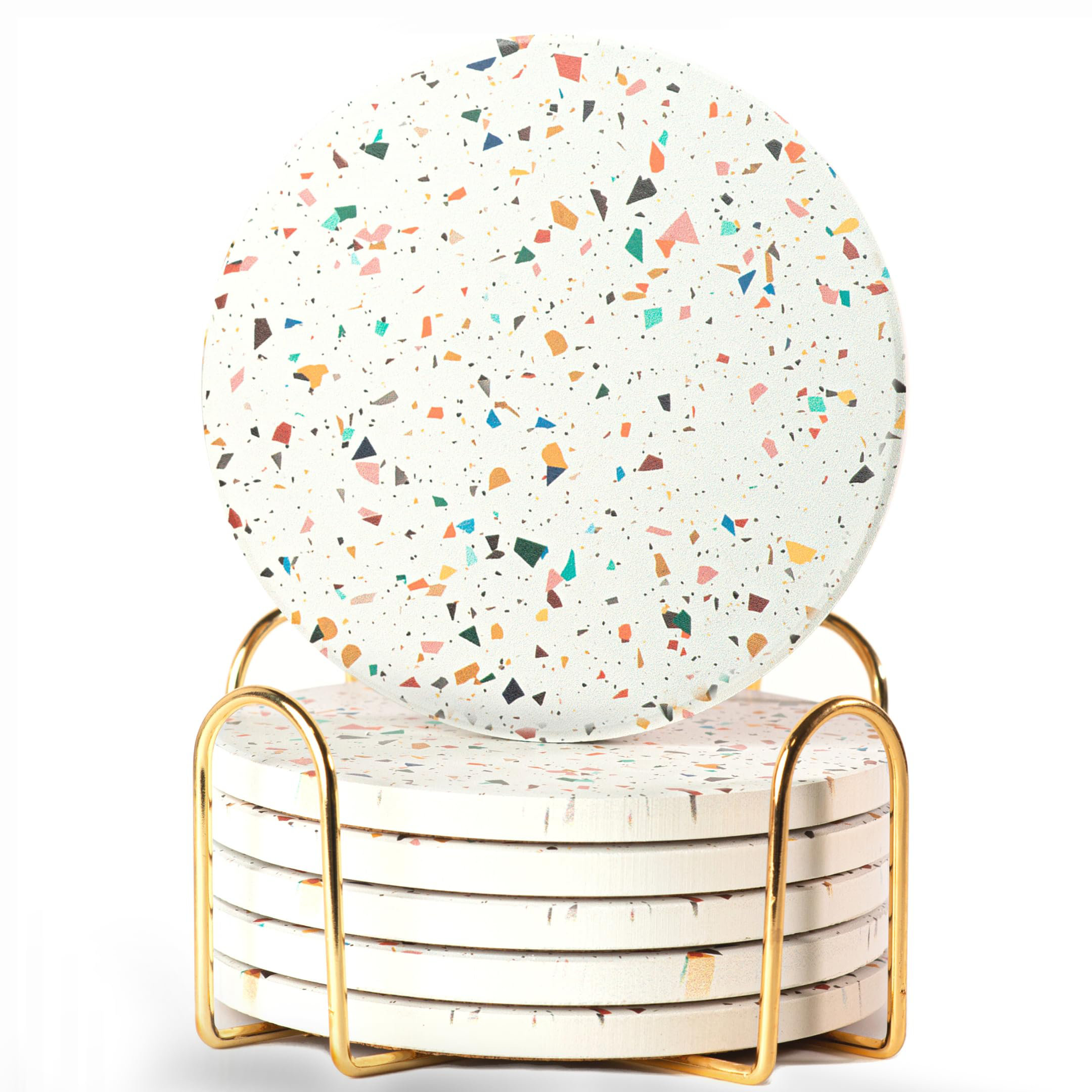 X－MAX FURNITURE Terrazzo Ceramic Absorbent Coasters With Holder Set Of ...