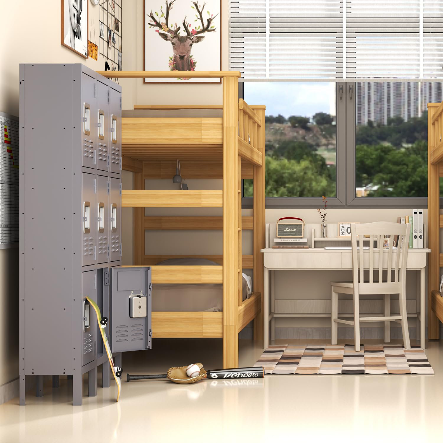 BIZOE Metal Lockers for Employees Steel Storage Locker with 3 Doors for ...