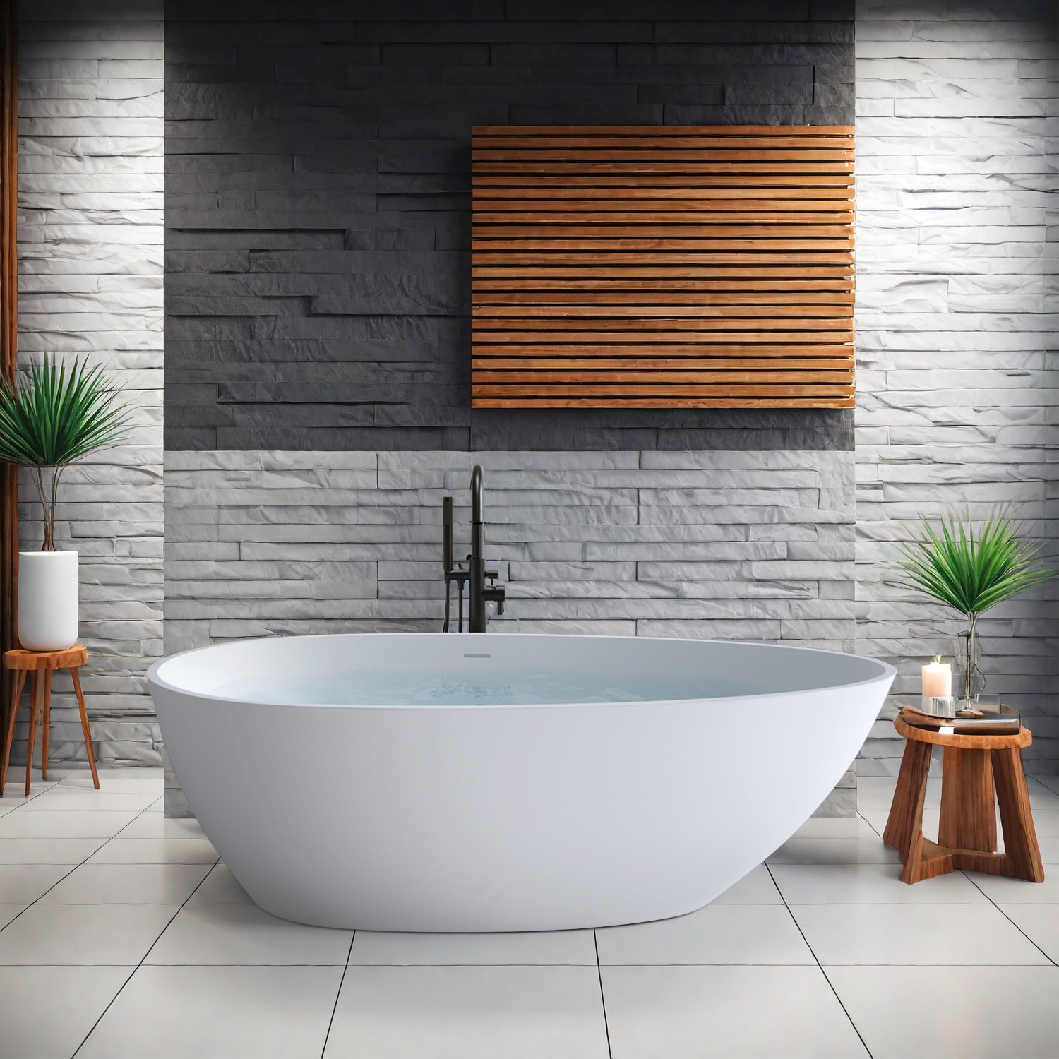 Healthomse 59'' Solid Surface Matte Tub, Freestanding Solid Surface ...