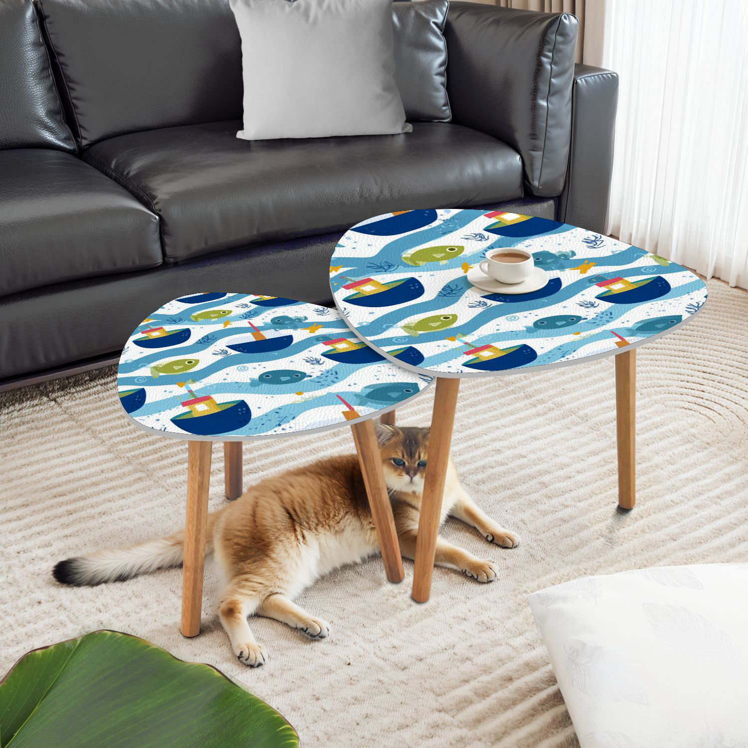 Breakwater Bay Triangle Nesting Coffee Table Set of 2 boats fish theme ...