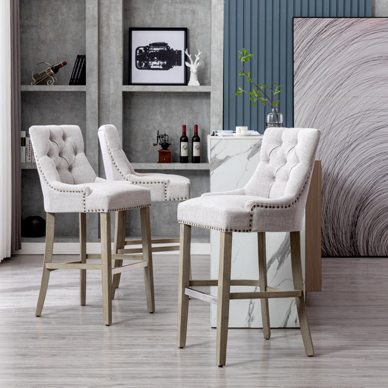 Lark Manor Amahri Upholstered 29'' Counter Stool with Solid Wood Frame ...