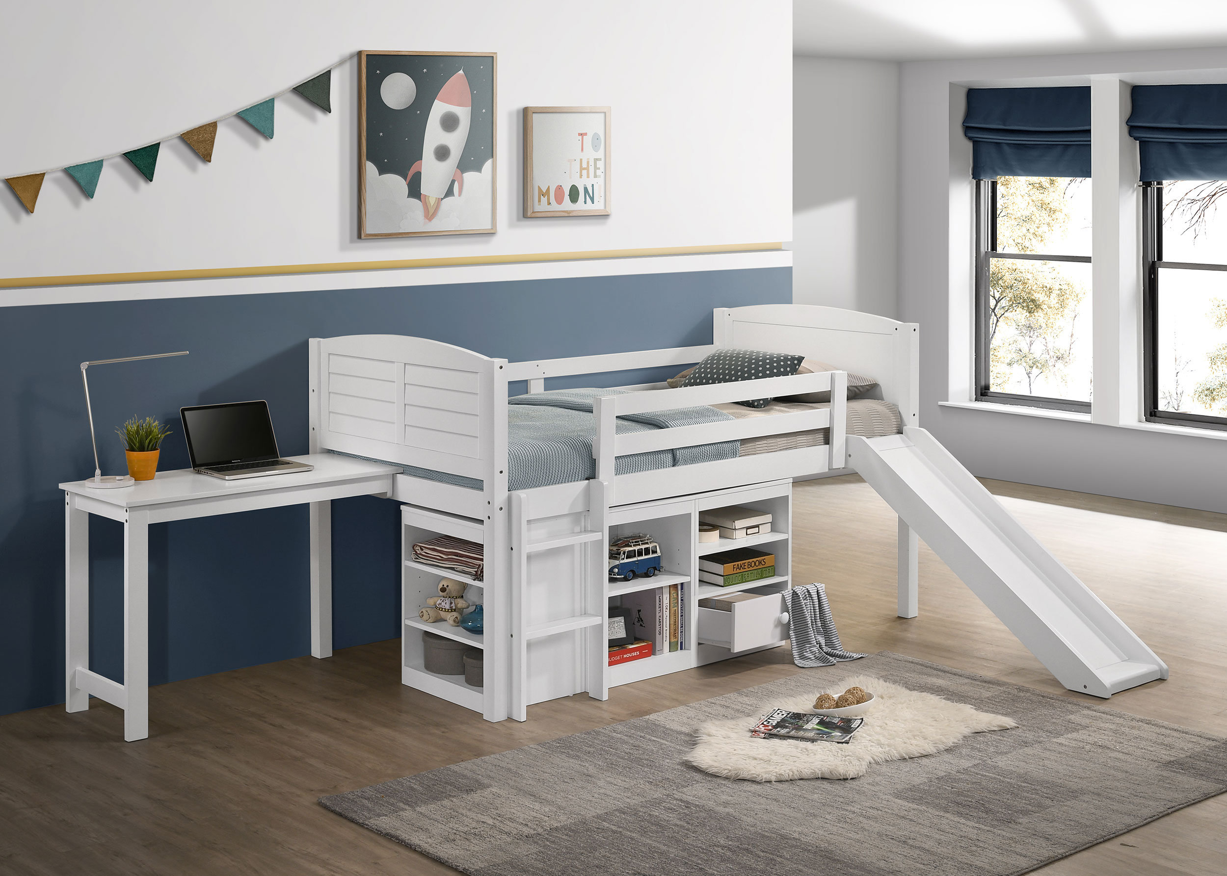 Alma Millie Twin Workstation Loft Bed White | Wayfair