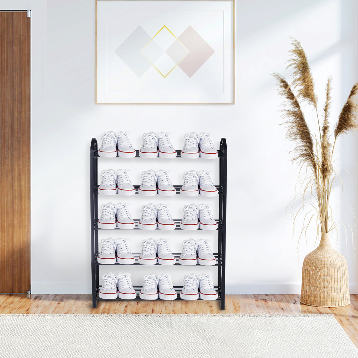 Rebrilliant 5-Tier Stackable Shoe Rack, 15-Pairs Sturdy Shoe Shelf ...