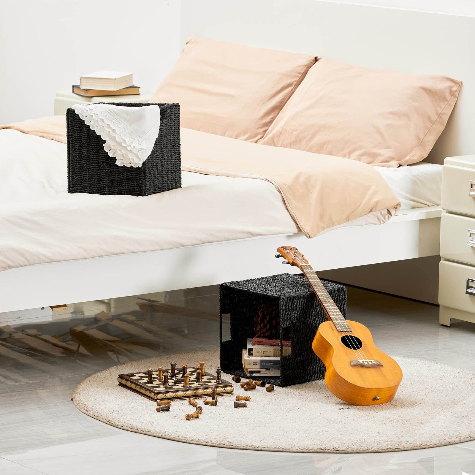 Bayou Breeze Handmade Black Foldable Wicker Storage Cubes, Set Of 2 ...