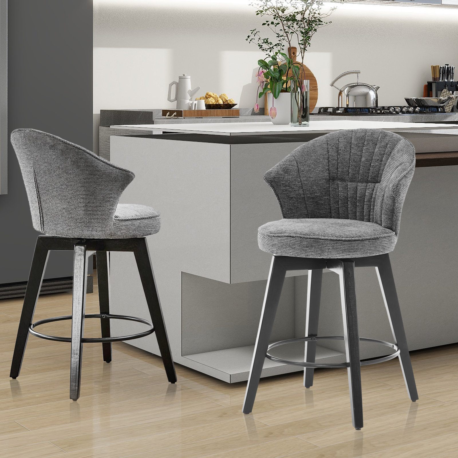 Corrigan Studio® Set Of 2 Chenille Upholstered Counter Height Swivel ...