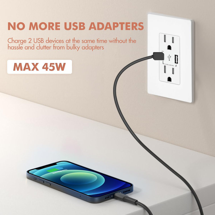 EZsport 45W USB C Outlet PD,Power Delivery Decora Receptacle,15Amp ...