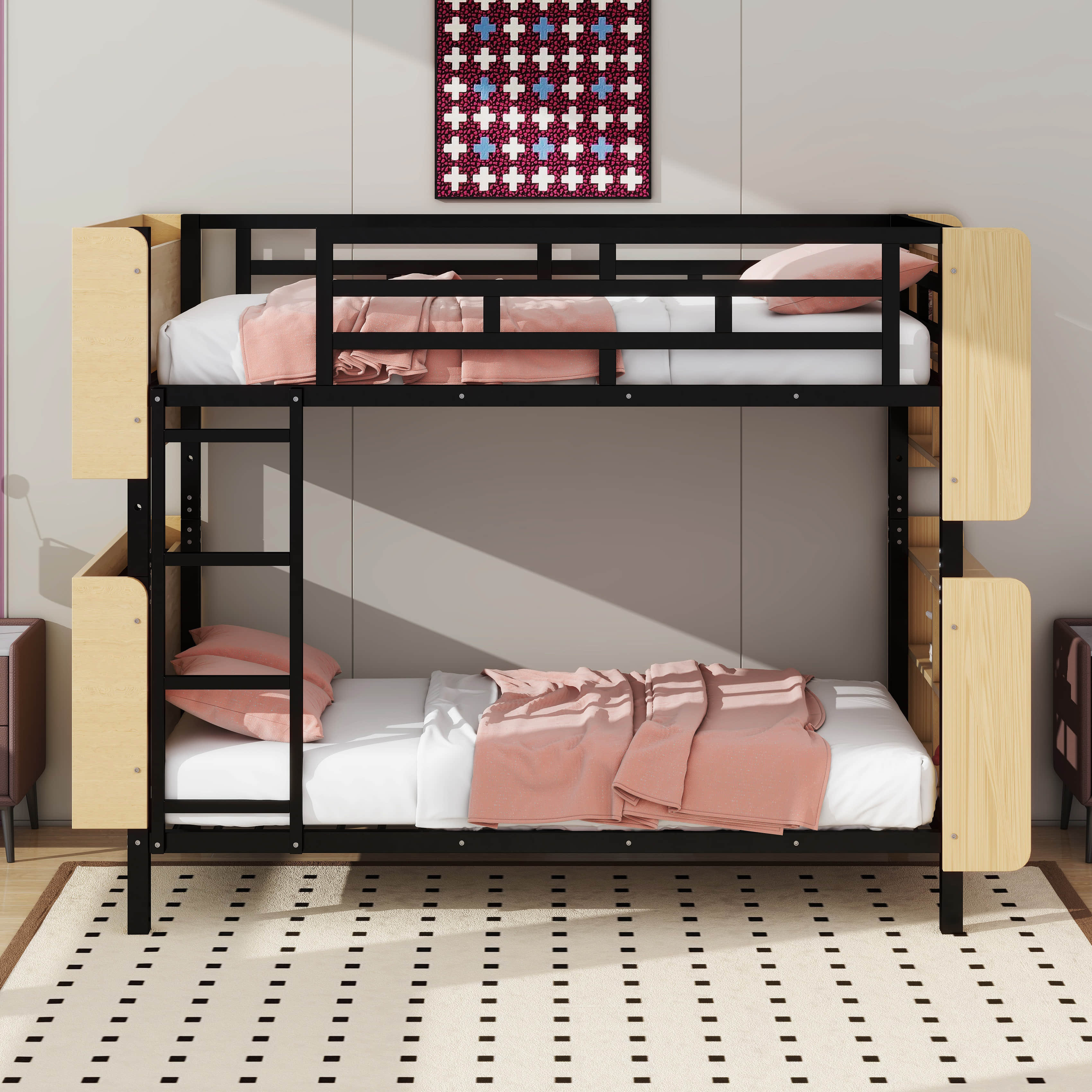 Mason & Marbles Cornette Metal Bunk Bed With Ladder And Full-Length ...