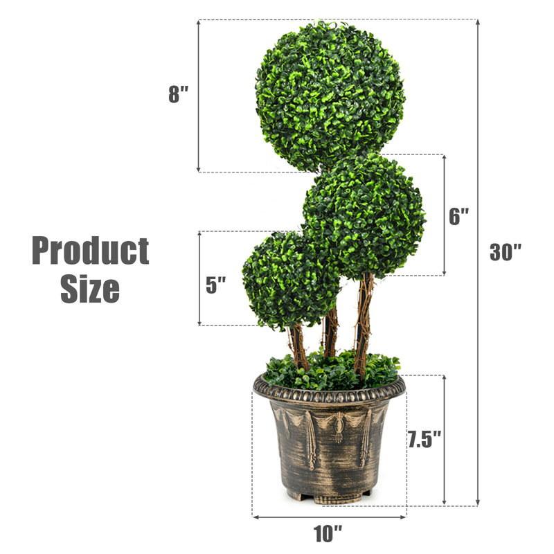 Primrue 30 In. Green Triple Ball Topiary Artificial Tree, UV-Resistant ...