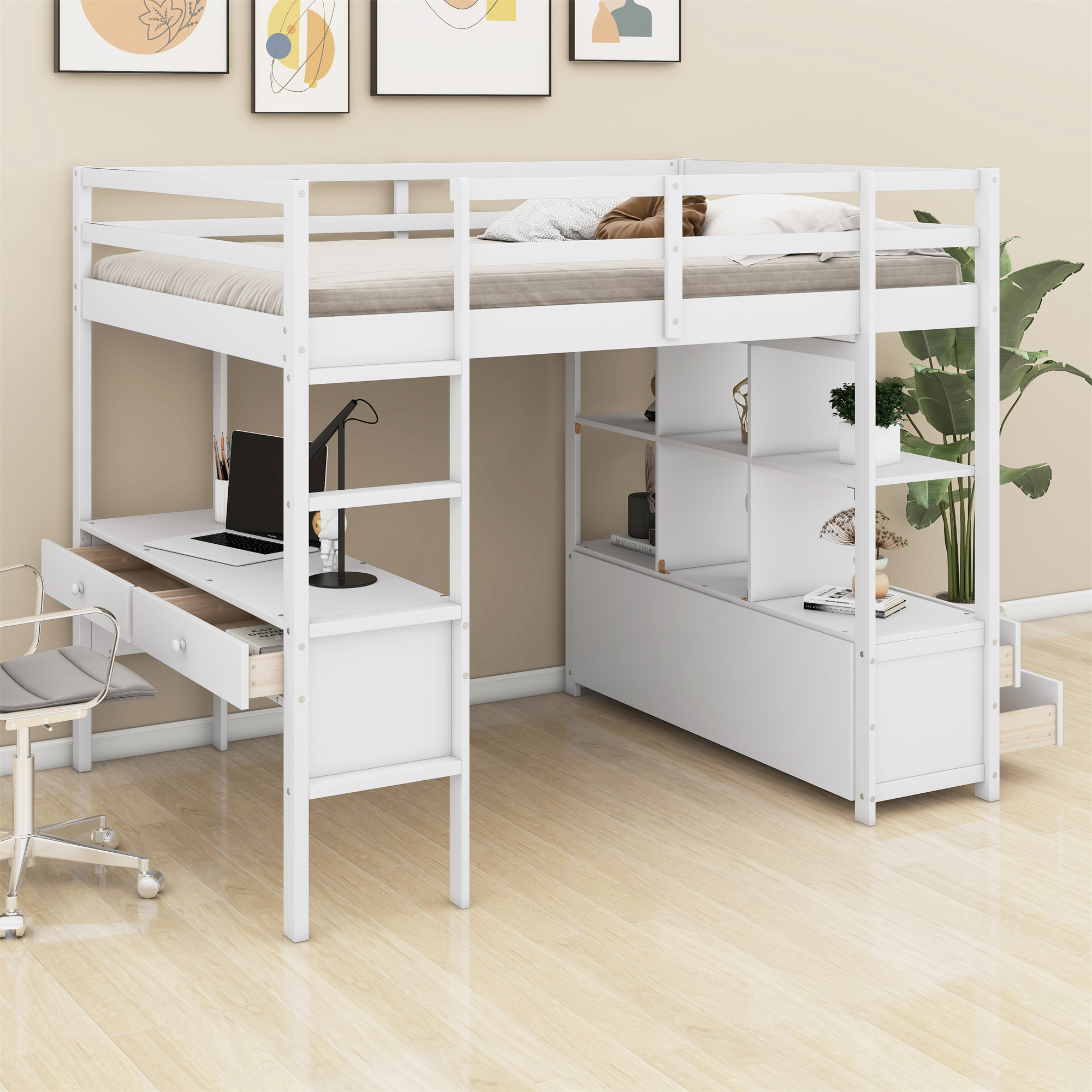 Harriet Bee Leda Kids Full Loft Bed with Drawers | Wayfair