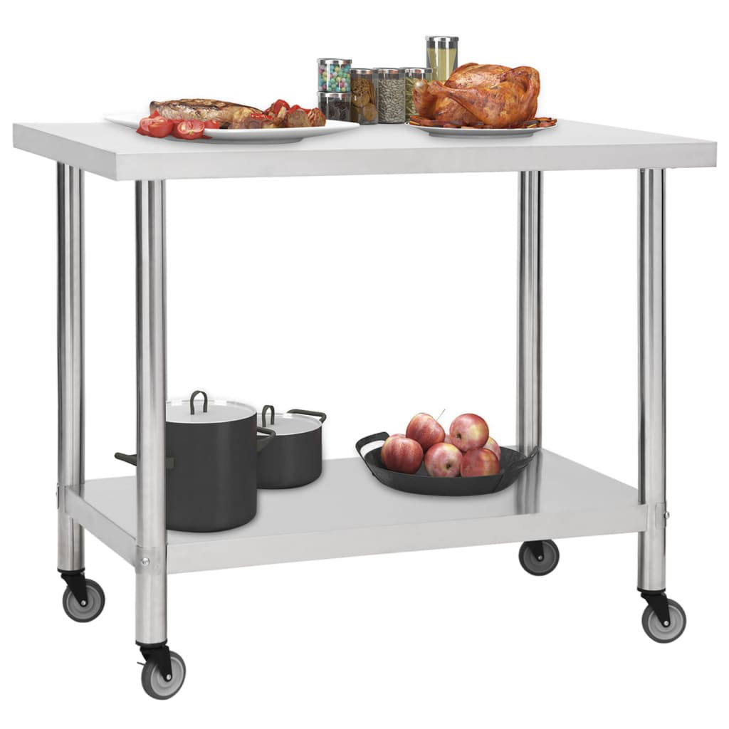 Ebern Designs Kitchen Work Table Hotel Prep Work Table with Wheels ...