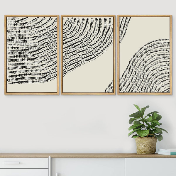 IDEA4WALL Line Art Geometric Wood Tree Ring Framed On Canvas 3 Pieces ...