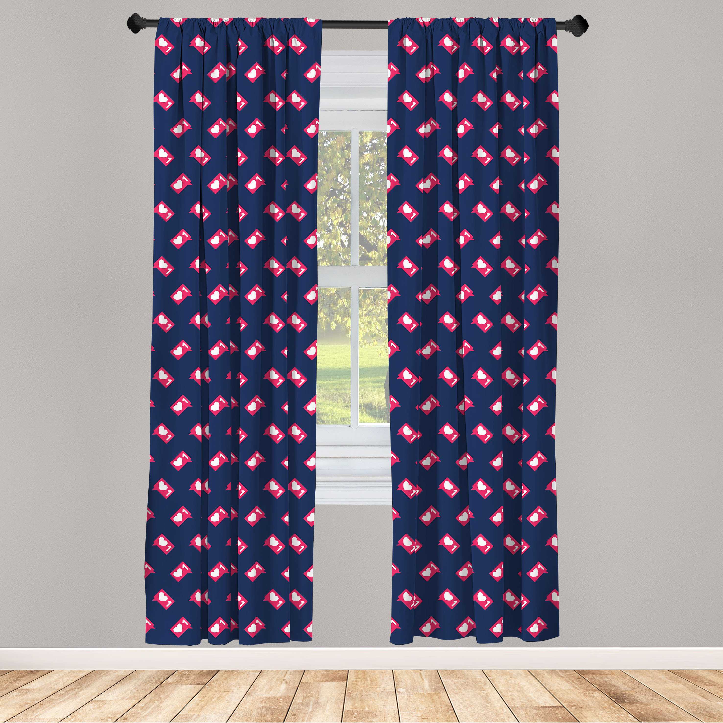 Red Barrel Studio® Romantic 4-Panel Curtains, Hearts with Number 1 Art ...