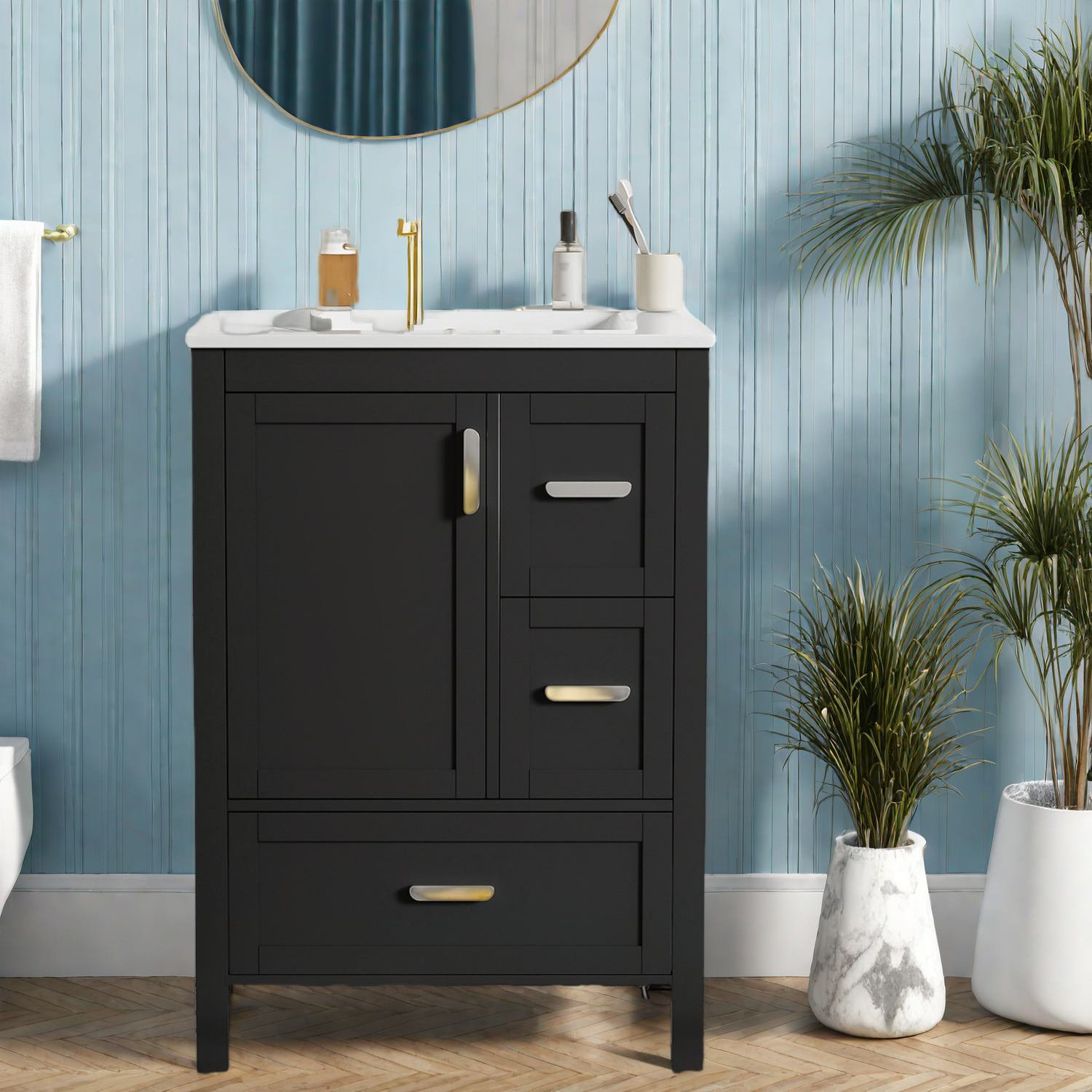 Wrought Studio™ Compact Modern Wood Vanities With Ceramic Sink, Black ...