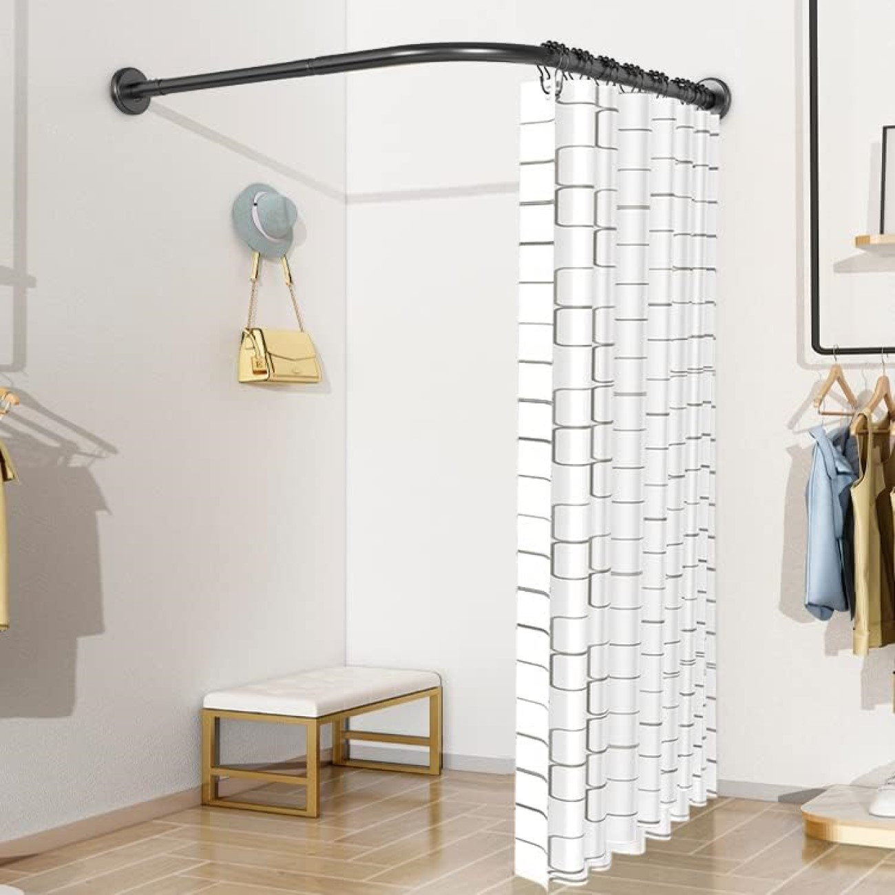 MABOSY Curved Shower Curtain Rod Adjustable L Shaped Rustproof ...