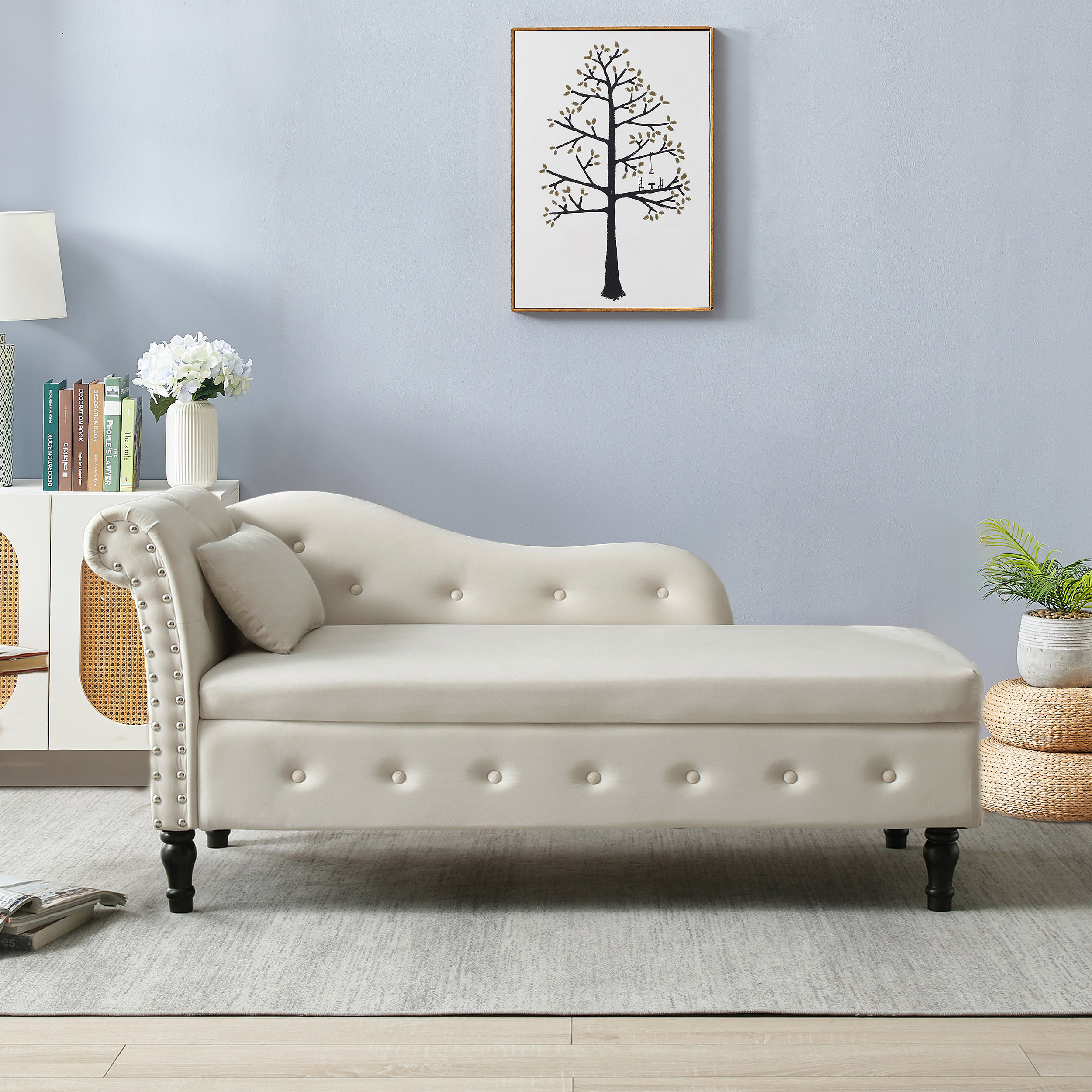House of Hampton Velvet Chaise Lounge with Storage Upholstered Tufted ...